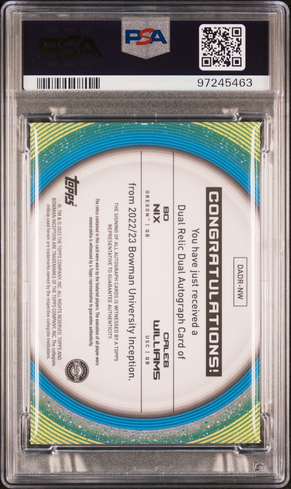2022 BOWMAN UNIVERSITY INCEPTION DUAL BO NIX/CALEB WILLIAMS 89/99 PSA ...