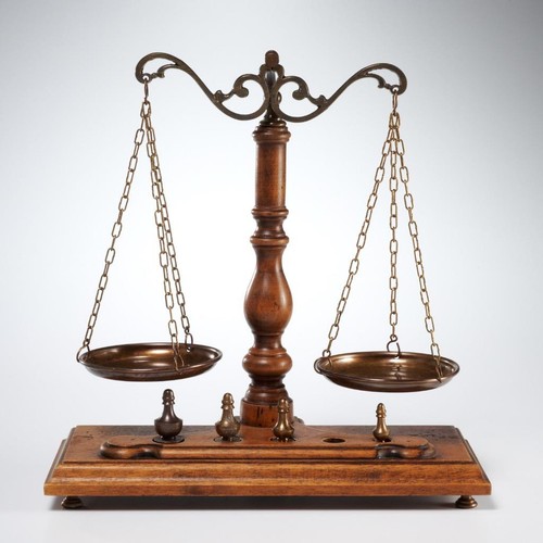 Scales of Justice Vtg Brass Weights Balance Apothecary Law Desk ...