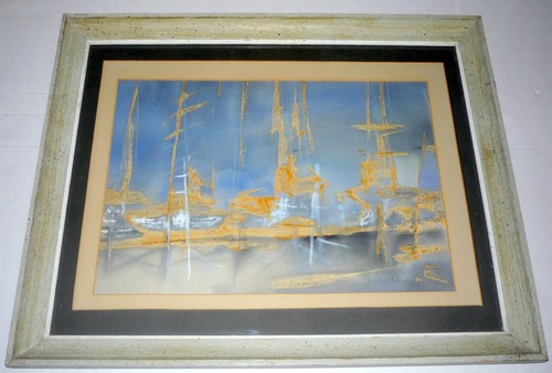 Vintage Marina Waterfront at Night Impressionist Art Watercolor 21 x 27 ...