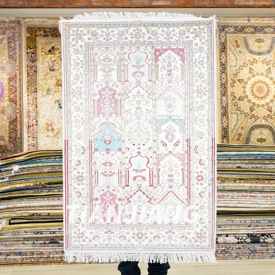 2.5x4 Garden Scenes Hand Knotted Carpets Silk Handmade Flowers Area ...