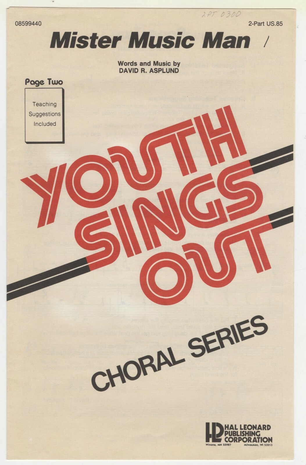 Choral Music:Mister Music Man -2-Part -Qty.12 -Hal Leonard (08599440 ...