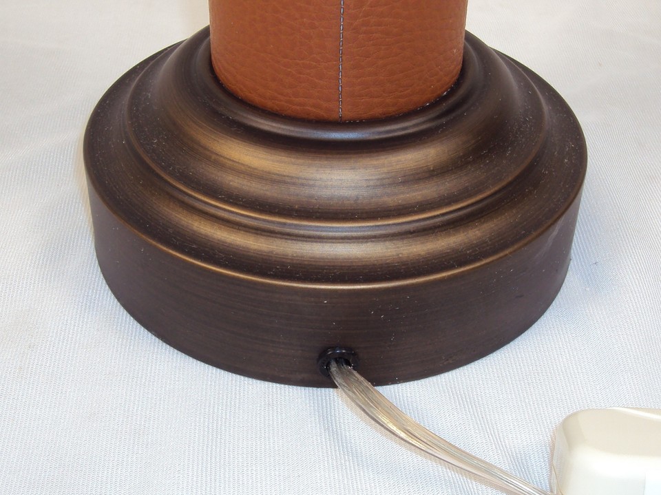 Table/Desk Lamp ~ Bronze & Leather ~ Double Post/Twin Socket Assembly ...