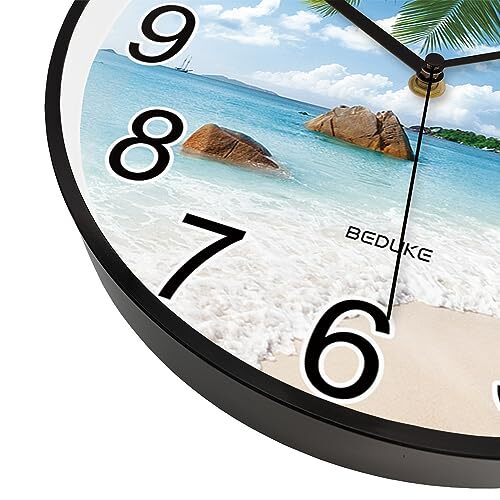 Wall Clock Non Ticking Large Number Coastal Beach Battery Operated ...