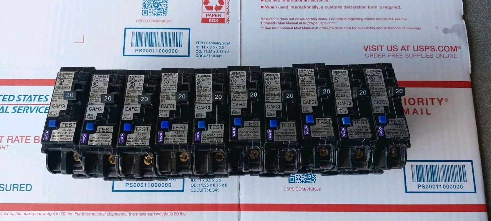 10 BREAKERS SIEMENS 20AMP ARC FAULT 1 POLE AFCI PLUG ON NEUTRAL ...