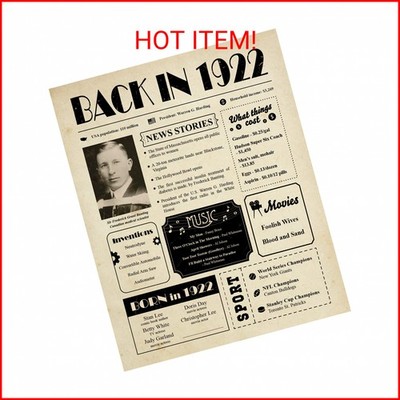 Back in 1922 Birthday Card - 103rd Birthday Gift for Women or Men ...