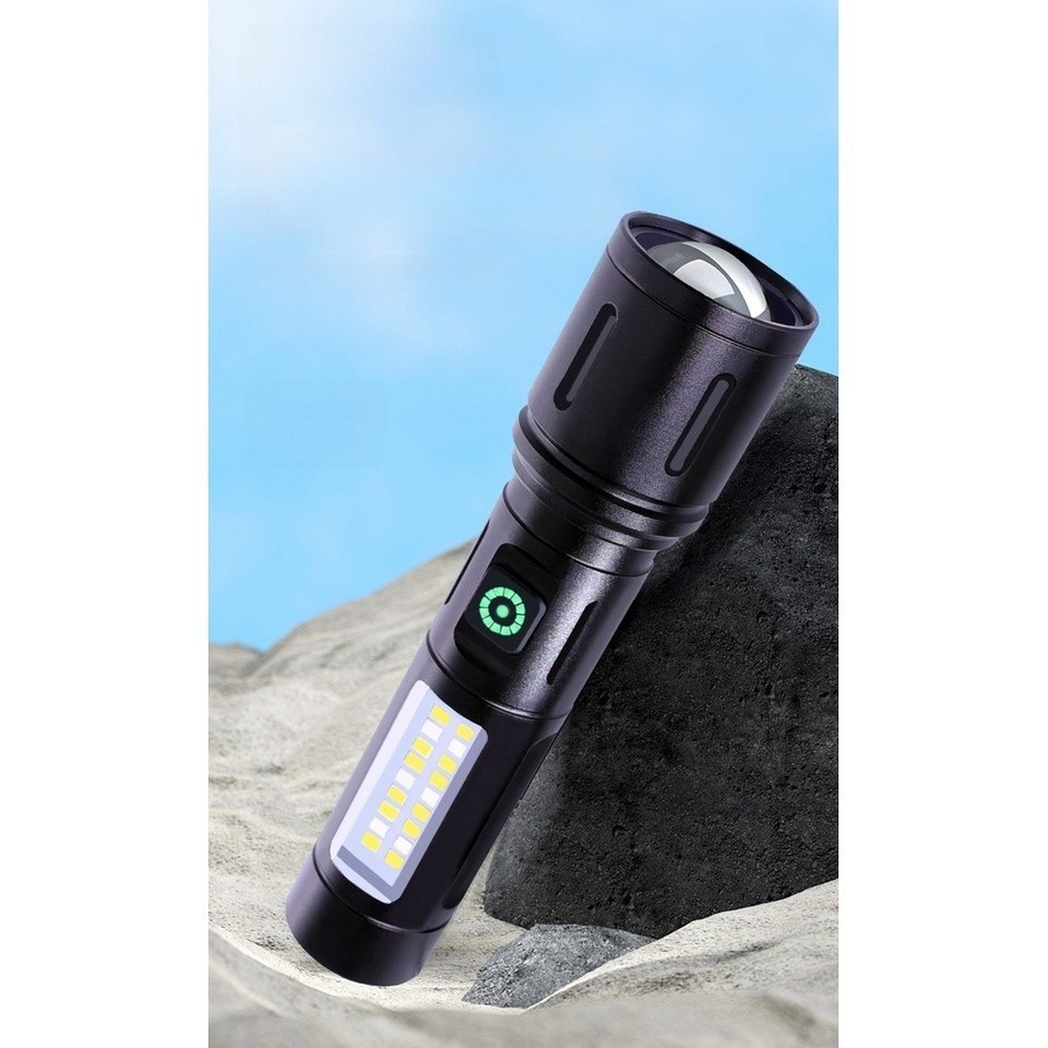 LED Flashlight Hiking Trips Mechanical Zoom Side Light Modes Strobe ...