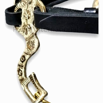 Baroque Hackamore Bit – Adjustable Black Leather with Engraved Brass ...