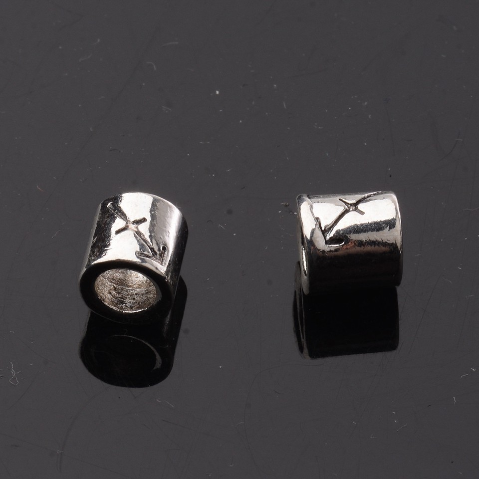 5Pcs Simple Zodiac Symbol Antiqued Silver 7.5mm Tube Large 4.5mm Hole ...