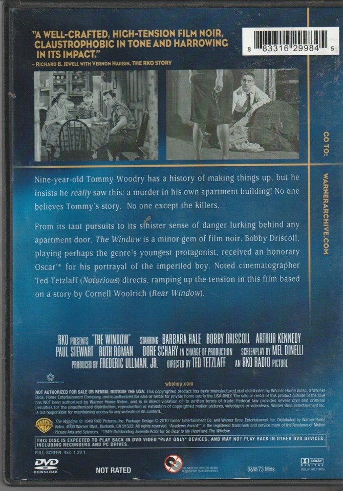 The Window (DVD, 1949 Release, B&W) ~WB Archive Collection! ~ Rare ...