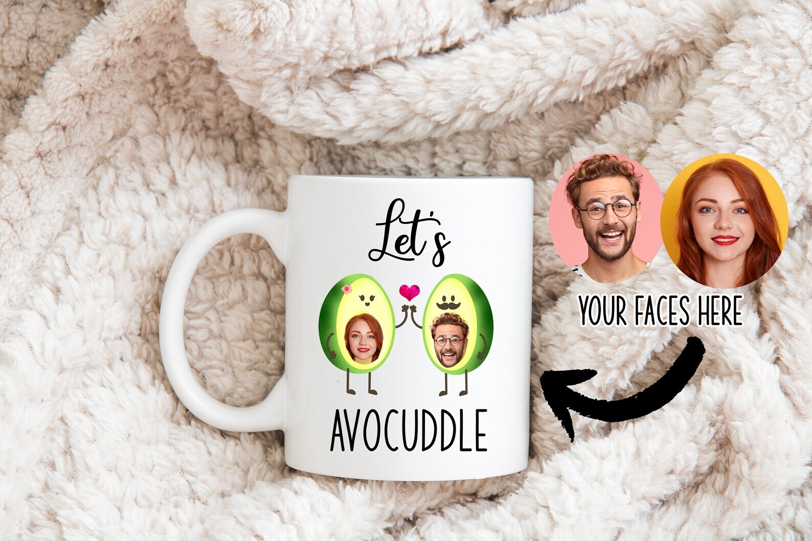 Funny Valentines Day Face Mug Avocado Mug Avocuddle Couples Mug Face ...