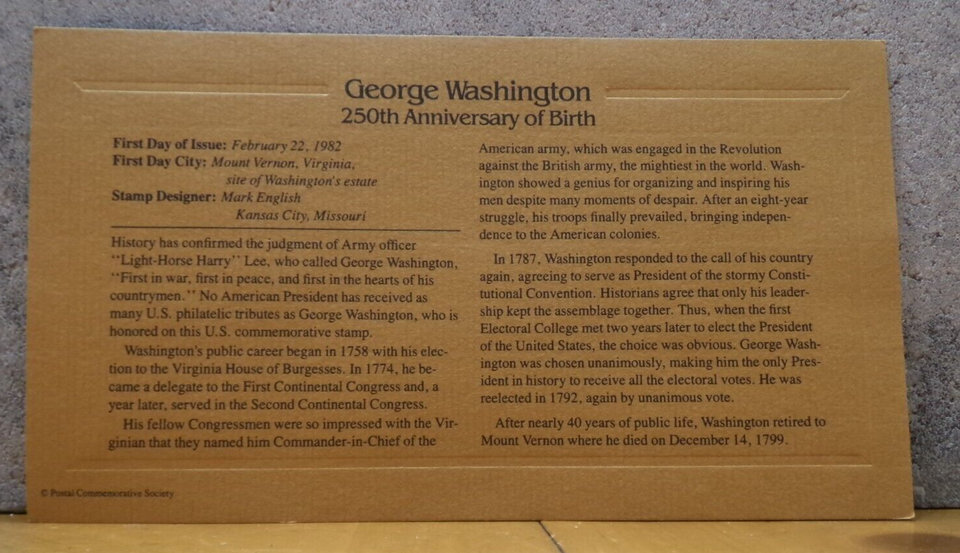 USPS GEORGE WASHINGTON 250TH ANNIVERSARY OF BIRTH FIRST DAY OF ISSUE ...