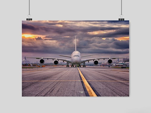 A380 PLANE AEROPLANE SUPERJET POSTER SUNSET RUNWAY AIRBUS PRINT A3 A4 ...