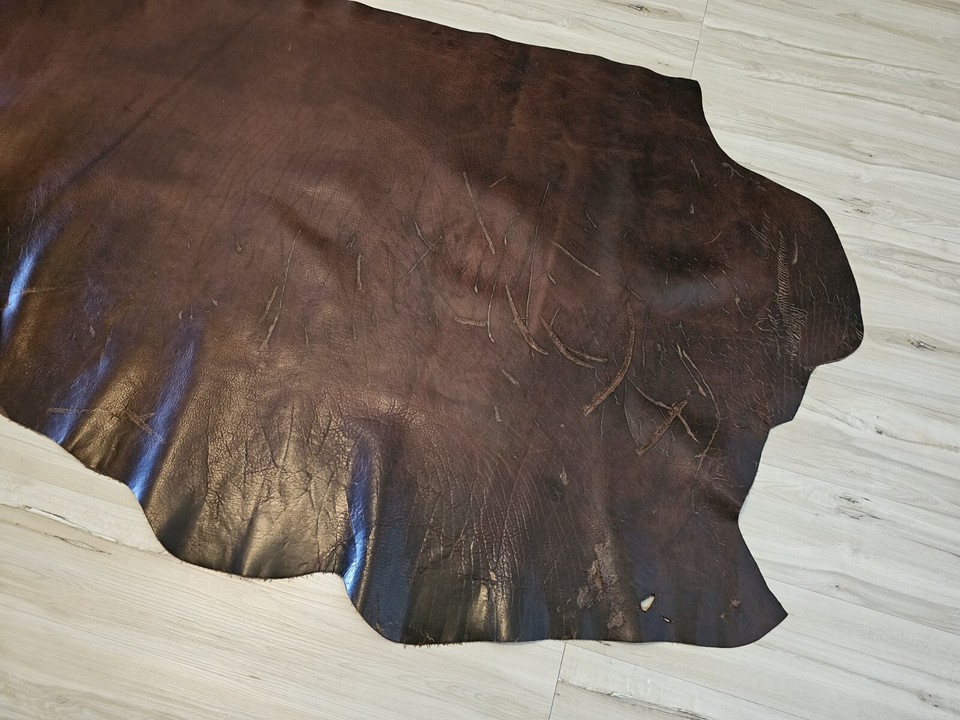 5-6oz DARK BROWN BISON LEATHER HIDE SIDE FULL GRAIN MEDIUM SOFT PULL-UP ...