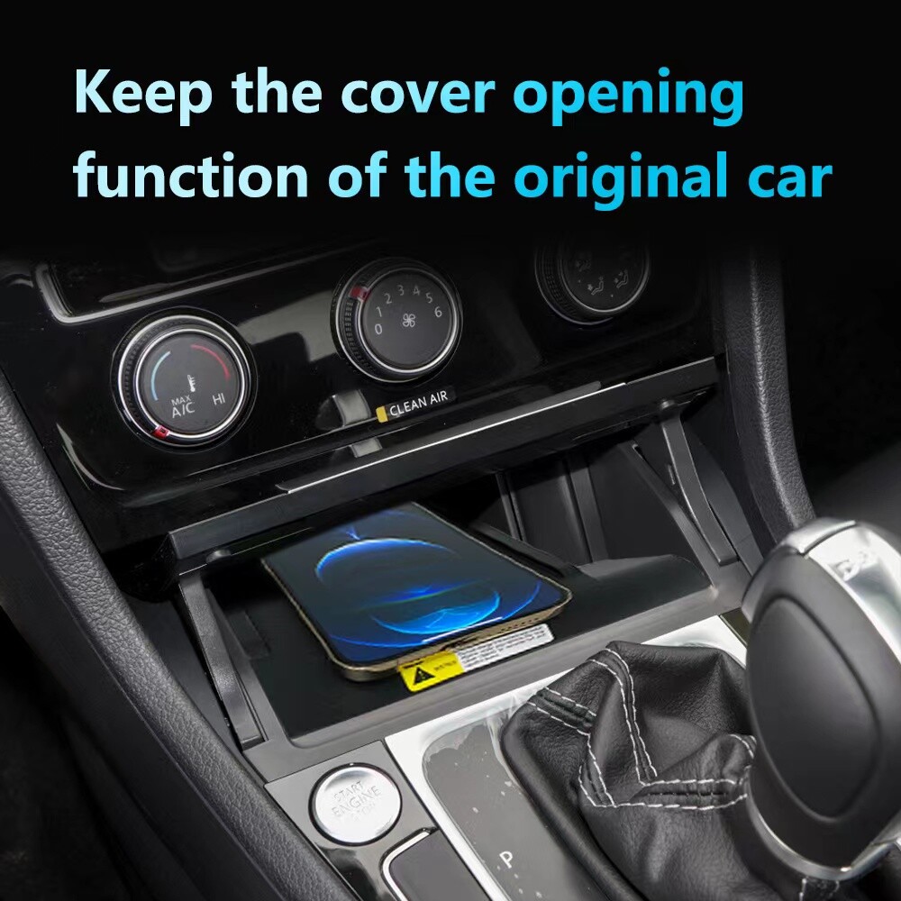 Inner Center Console Storage Box Wireless Car Charger For VW Golf MK7 ...