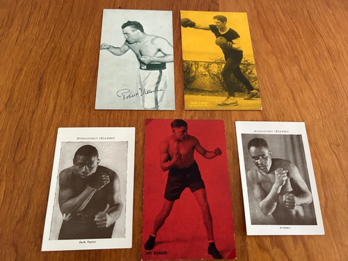 5 RARE BOXING CARDS RED & YELLOW 1928 DUNDEE & LATZO,2 SPANISH BOXERS ...