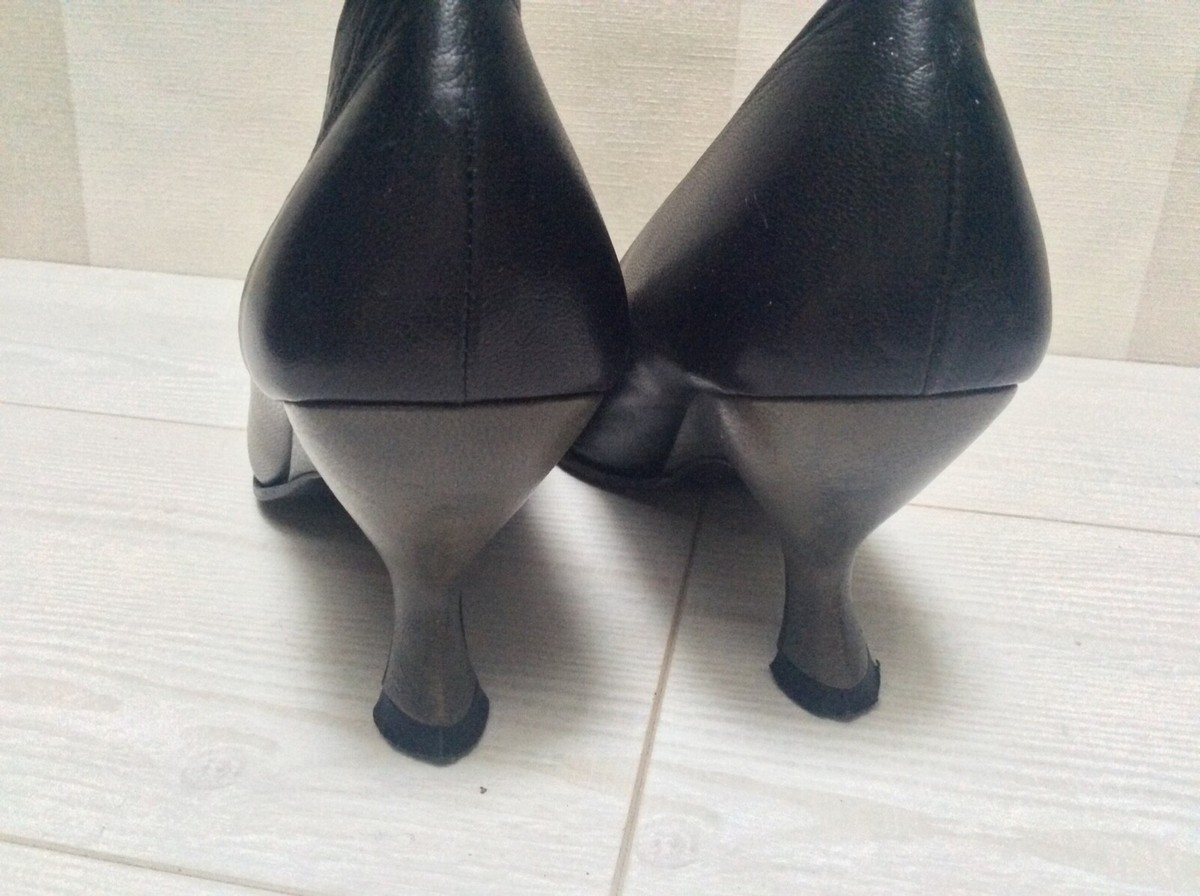 Vintage 90s MIU MIU Leather Kitten Bell Heel Pumps. Made in Vintage 90s MIU MIU Leather Kitten Bell Heel Pumps. Made in