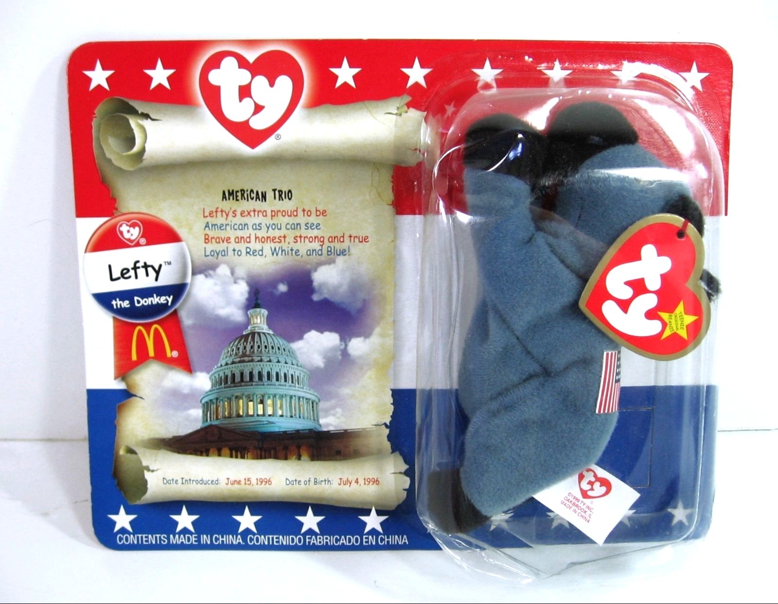 LEFTY RIGHTY Democrat Donkey Republican Elephant TY McDonald's Beanie ...