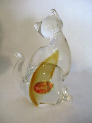 Murano Clear and Amber Glass Kitty Cat Kitten Feline Made Italy ...