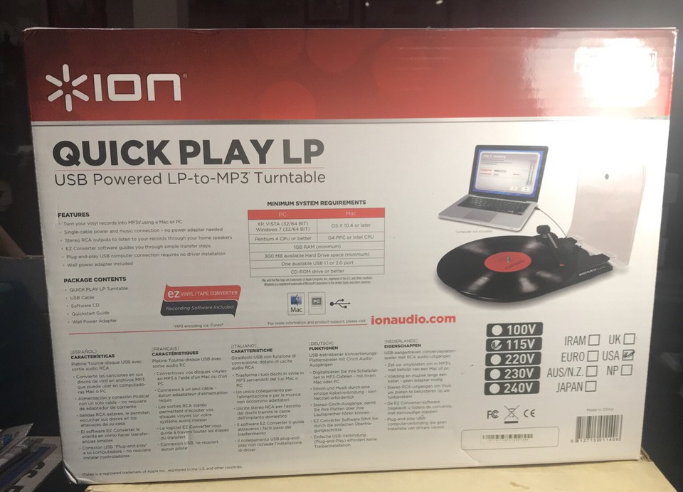 ION Quick Play Turntable USB Powered LP to MP3 Converter NIB L1 | eBay