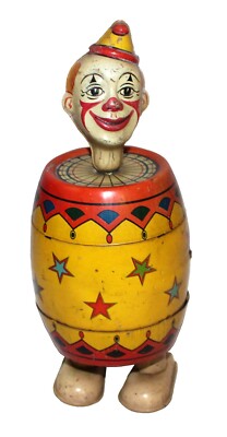 1930s Chein Working Tin Windup Clown in Barrel & Tin Roly Poly Clown | eBay