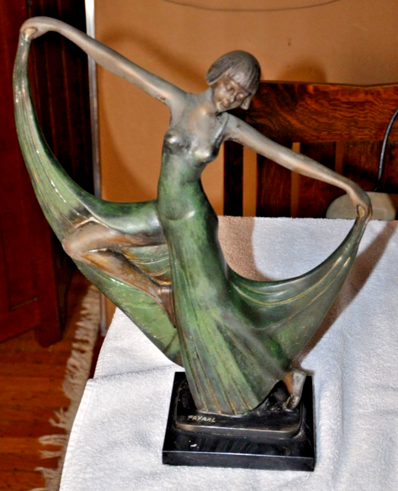 VTG Art Deco Style Statue Sculpture Dancer Bronze Signed FAYRAL 15 ...