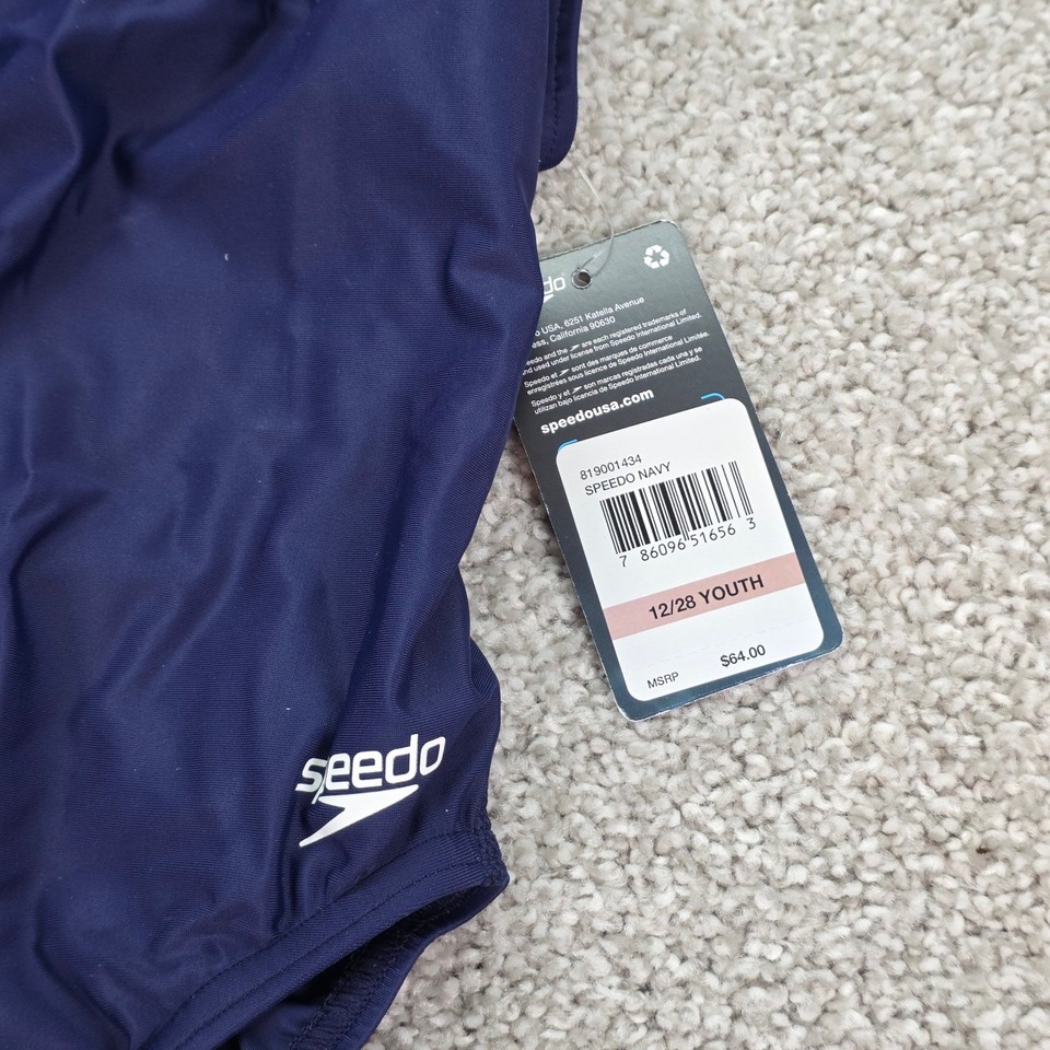New Speedo Youth Superpro Back 1PC Swimsuit Navy Blue Competitive Swim ...