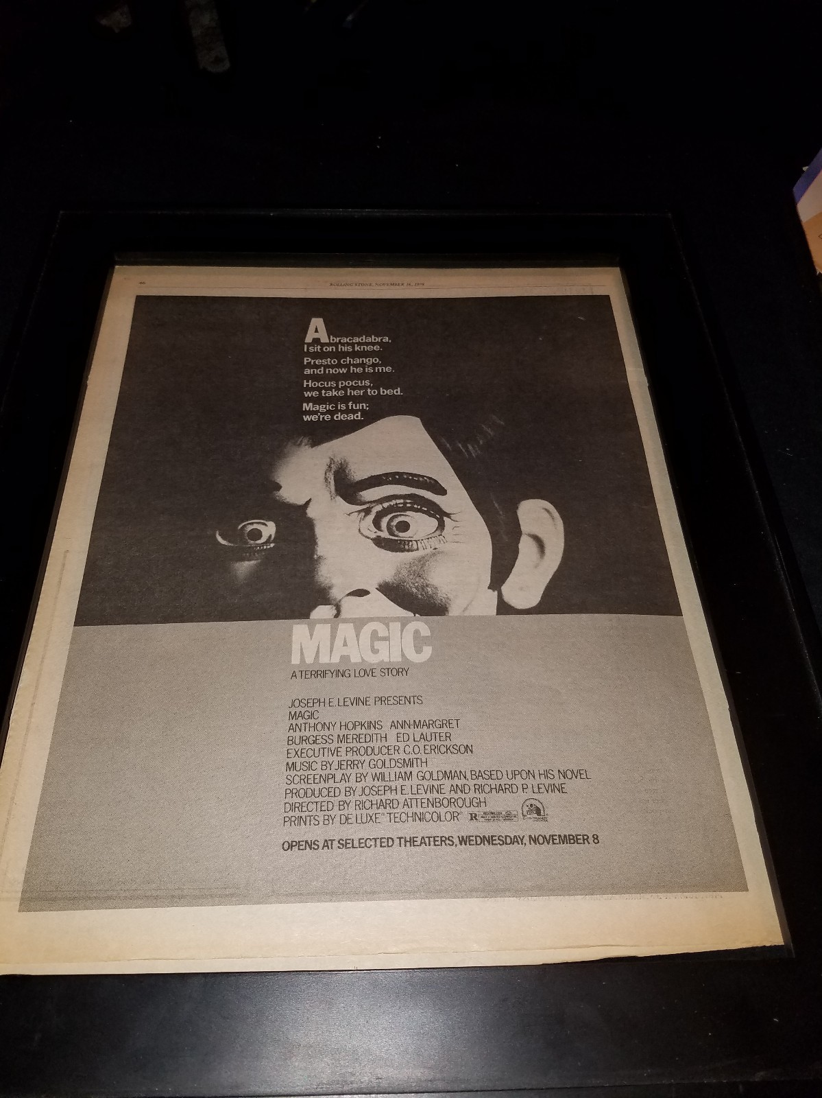 Magic Anthony Hopkins Ann-Margret Rare Original Promo Poster Ad Framed ...