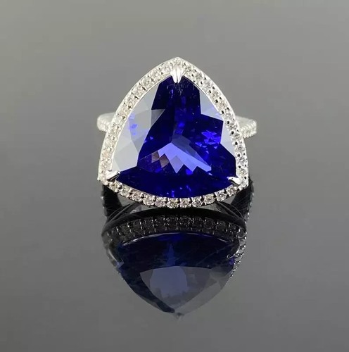 2 Ct Trillion Cut Lab Created Tanzanite Halo Wedding Ring 14K White ...
