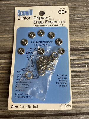 Vintage Scovill Clinton Gripper Snap Fasteners For Thin Fabric 3/8” 8 ...