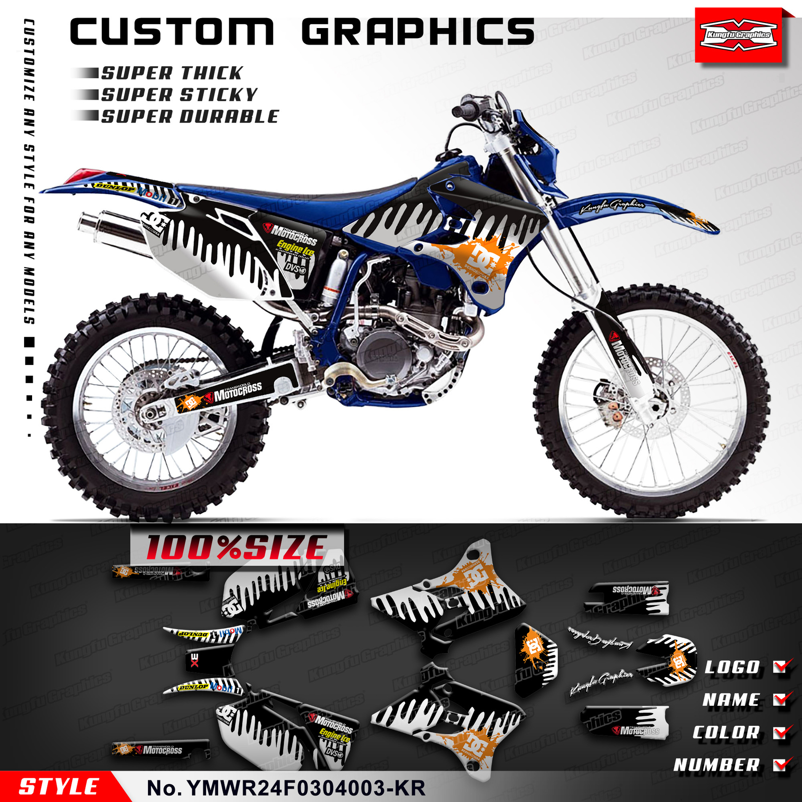 Racing Graphics Decals Personalized Stickers for Yamaha WR250F WR450F ...