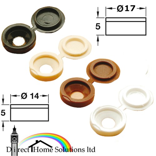 50 HINGED PLASTIC SCREW COVER CAPS White Beige Black Light Brown FOR ...