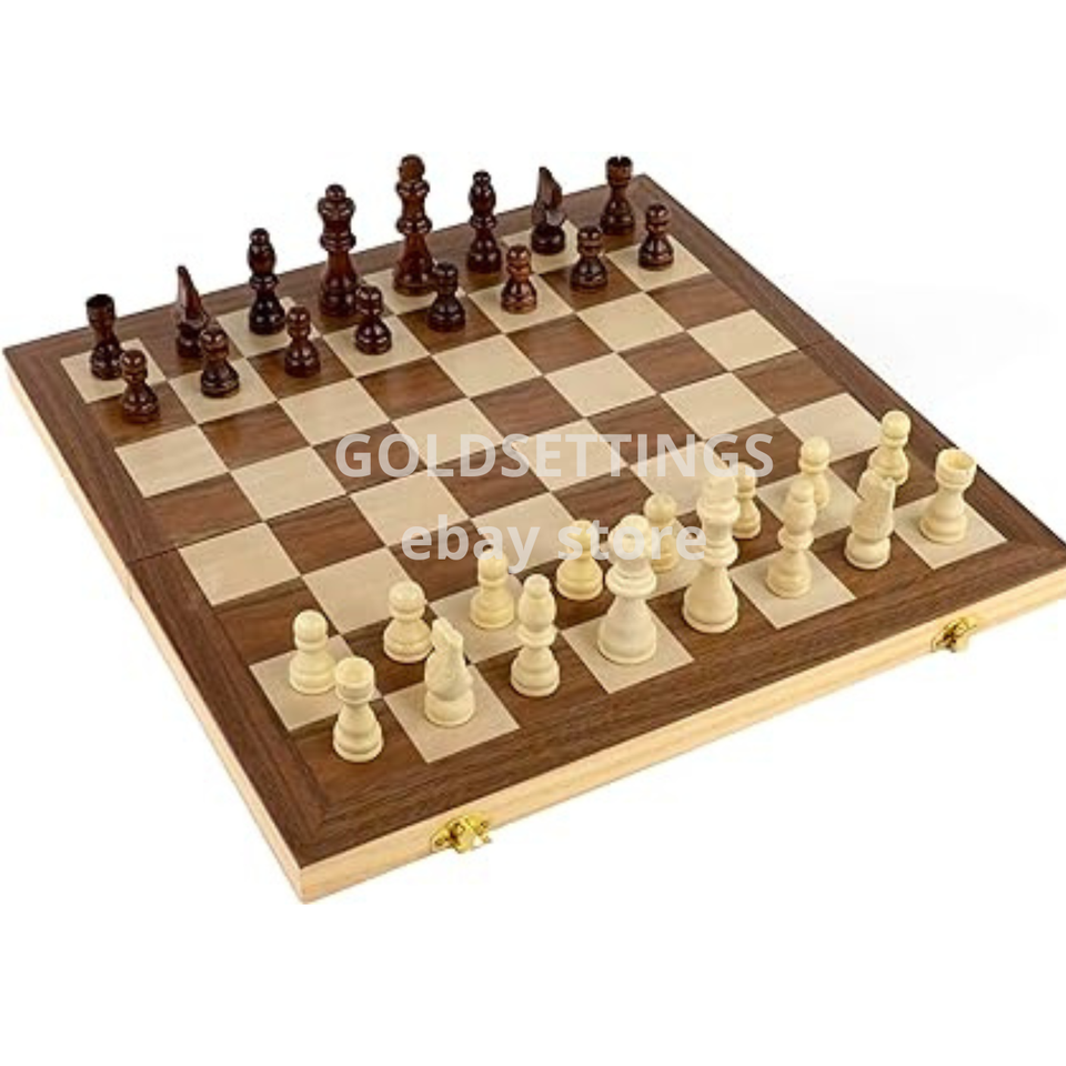 17" LARGE Vintage Wooden Chess Set Wood Board Hand Carved Crafted ...