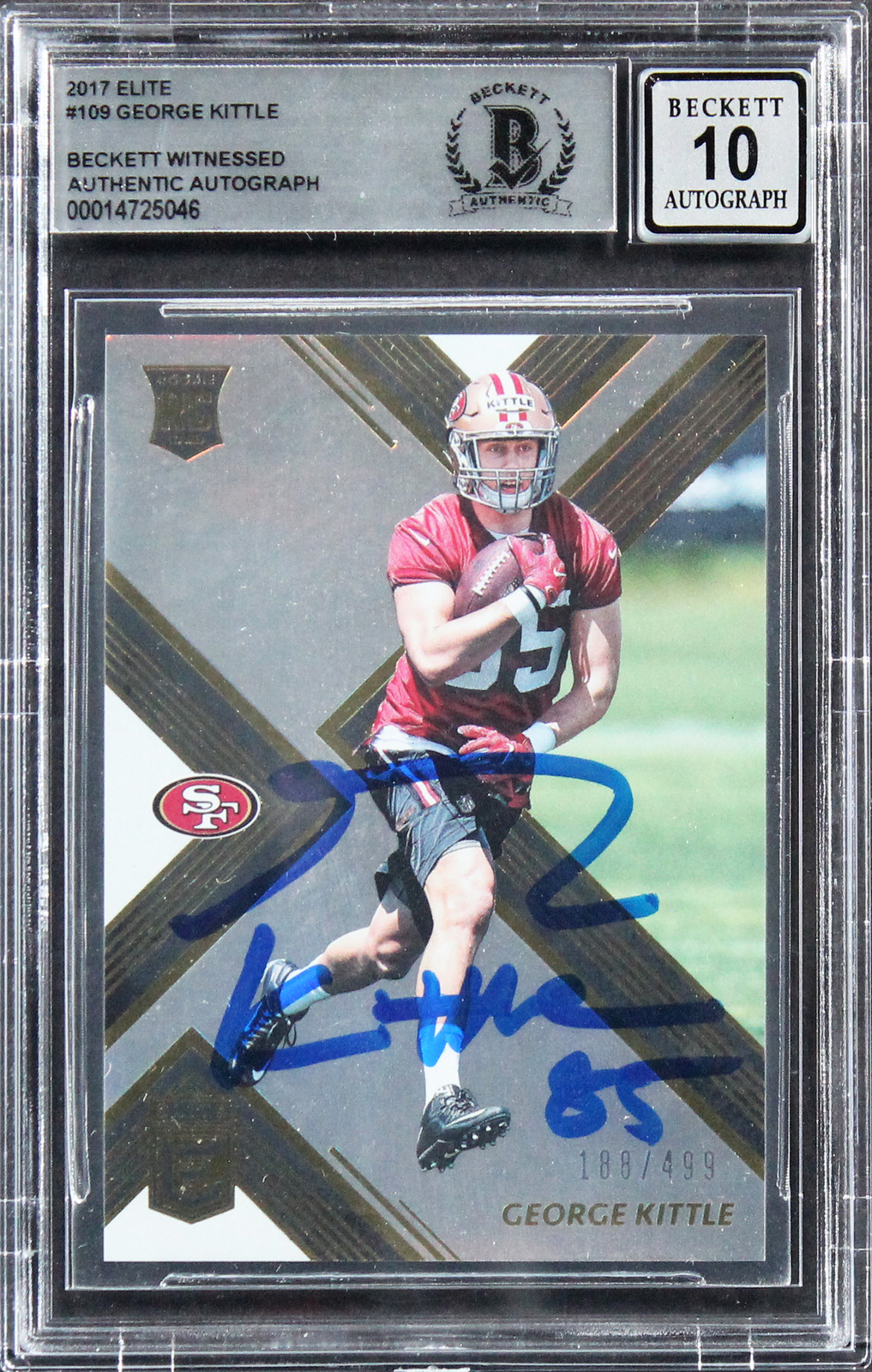 49ers George Kittle Signed 2017 Elite #109 Rookie Card Auto 10! BAS ...