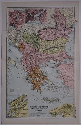 1910 ORIGINAL MAP TURKEY IN EUROPE RUMANIA SERVIA MONTENEGRO GREECE ...