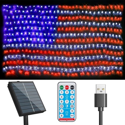 Solar American US Flag Lights [Solar & USB 2 Power Way], 420 LEDs ...