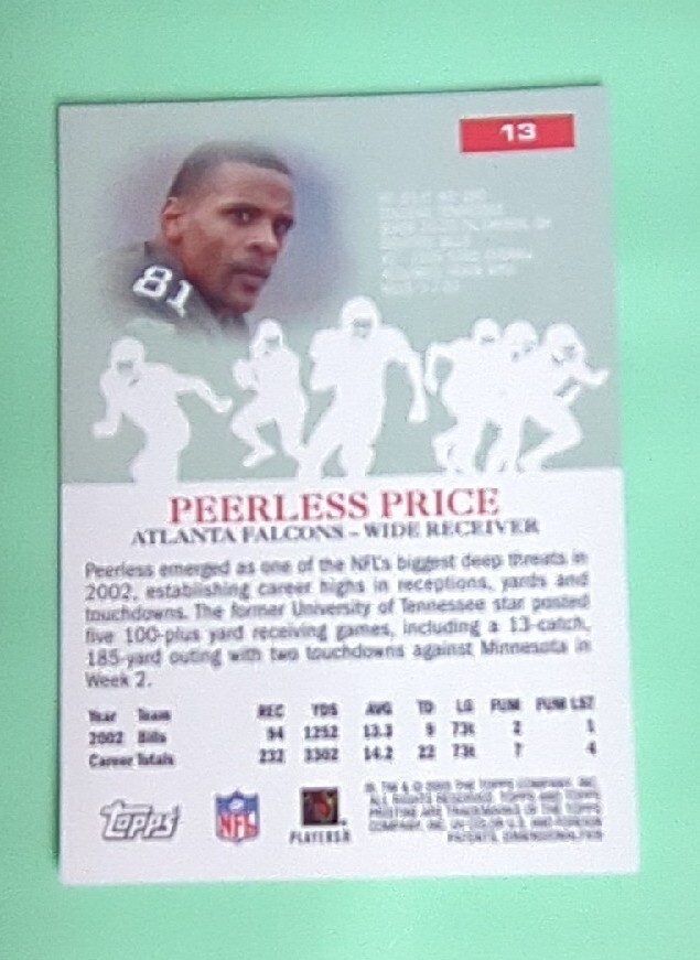 2003 Topps Pristine Football Card #13 Peerless Price - Atlanta Falcons ...