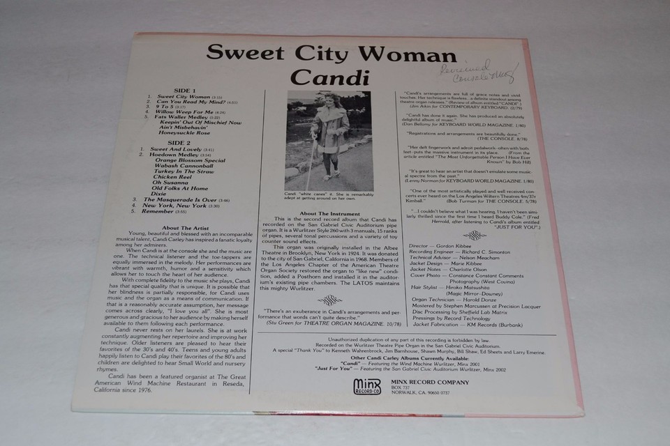 Candi Carley~Sweet City Woman~Minx Record Company~Private Press~FAST ...