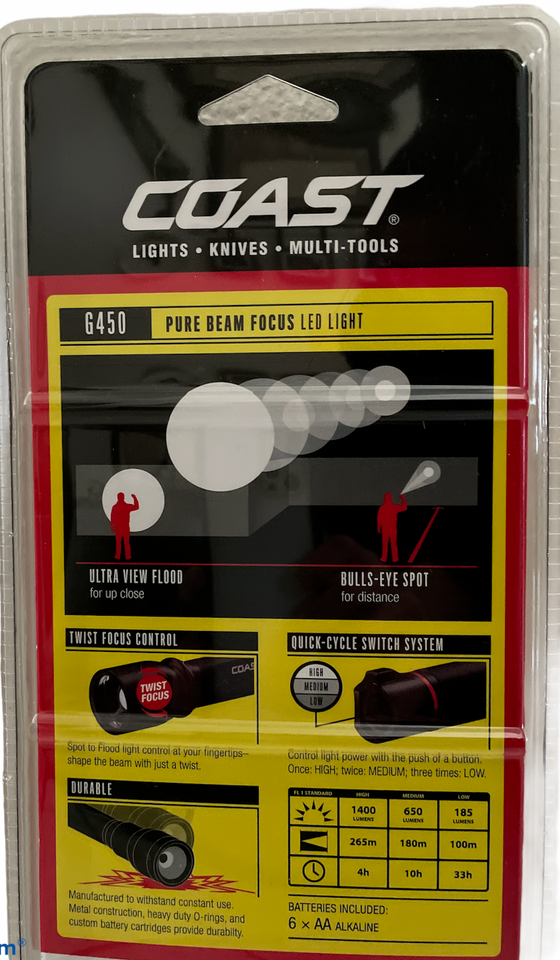 New Coast 1400 Lumen Adjustable Pure Beam Focus LED Heavy Duty ...