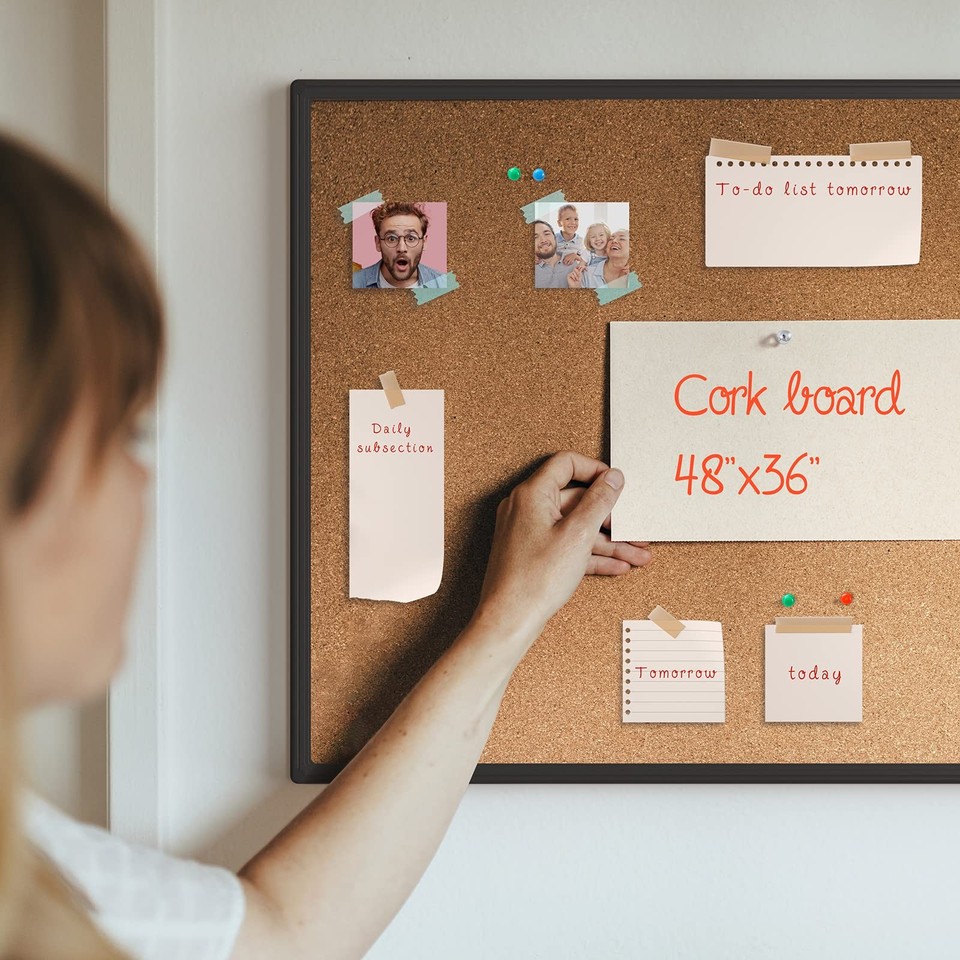 Bulletin Board 48 x 36, Black Aluminium Framed 4x3 Corkboard , Large ...