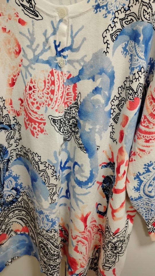 CJ Banks Women's 2X Cardigan 3/4 Sleeve Seahorse Starfish Sweater EUC ...