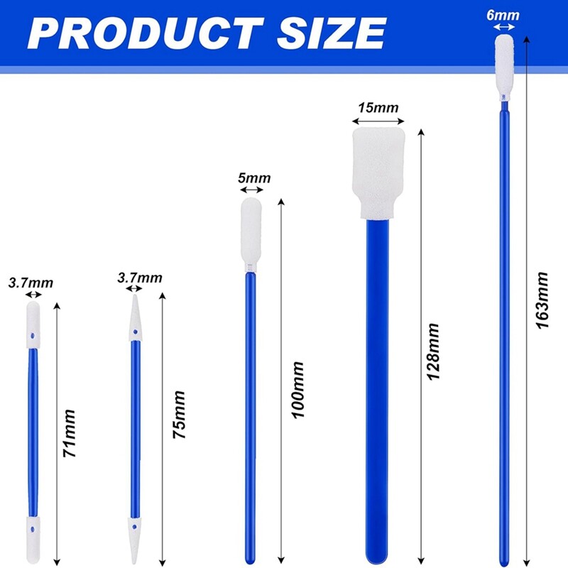 500 Pack Foam Tip Cleaning Swab Kit Cleanroom Sponge Stick 5 Types ...