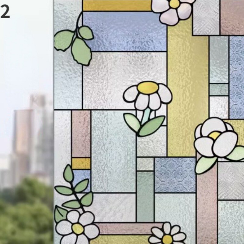 1PC Retro Art Glass Sticker Bathroom Window Film Static Cling Sweet ...