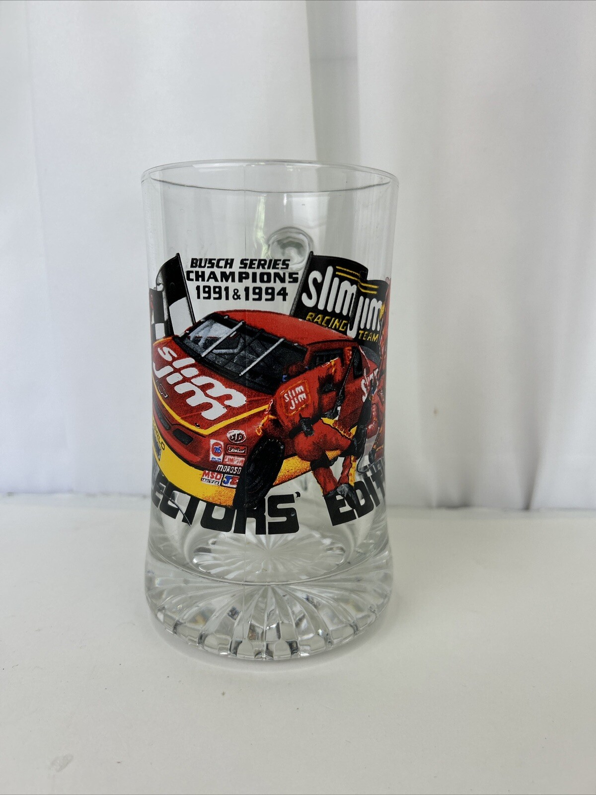 Vintage Slim Jim Glass Mug 1991 Collectors Edition NASCAR Racing Busch ...