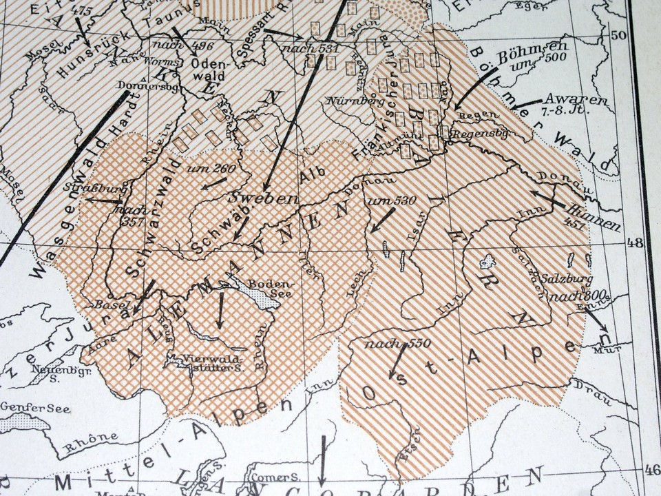 1938 ORIGINAL VINTAGE OF MAP FRANKISH EMPIRE FRANKS MEDIEVAL GERMANIC ...