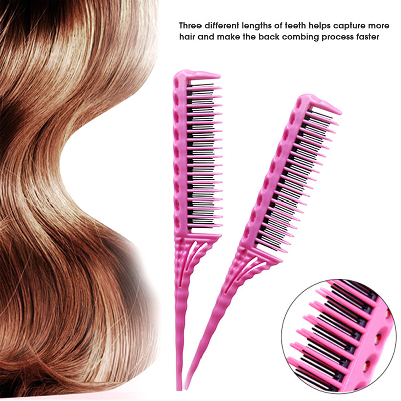 3-Row Teeth Teasing Comb Detangling Brush Comb Back Coming Hairdressing ...