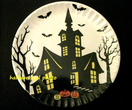 13th & ELM HALLOWEEN Haunted House DINNER Plates MELAMINE SCARY Bats ...