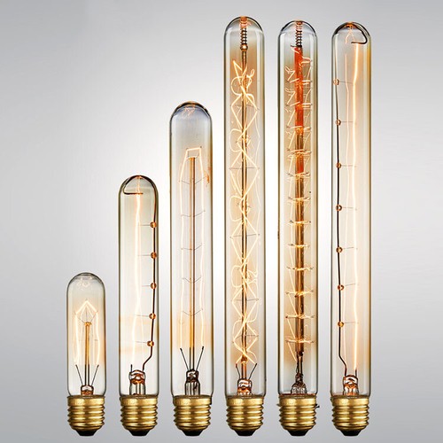E27 B22 40W Antique Edison Tubular Bulbs Vertical/Spiral Filament Light ...