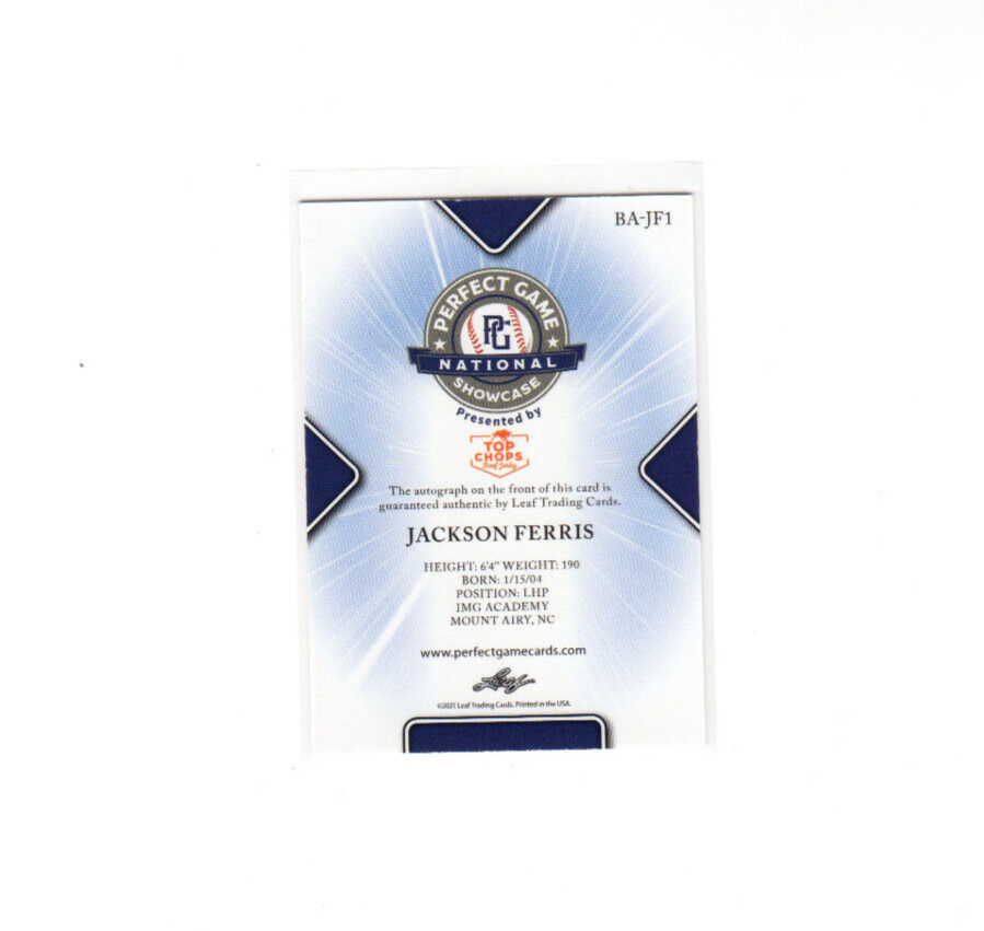 2021 Leaf Perfect Game Autographs Yellow Gold Jackson Ferris Auto 1/1 ...