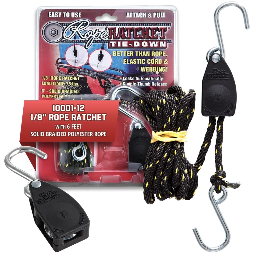 Rope Ratchet 10001-12 1/8" Rope Hanger Tie Down Rope, with 6' Solid ...