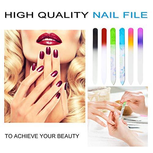 6 Pack Glass Nail File with Case, Crystal Fingernail Files Set, Multi ...